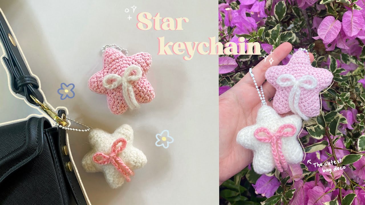 How to crochet star keychain with bow (FREE written pattern) - YouTube