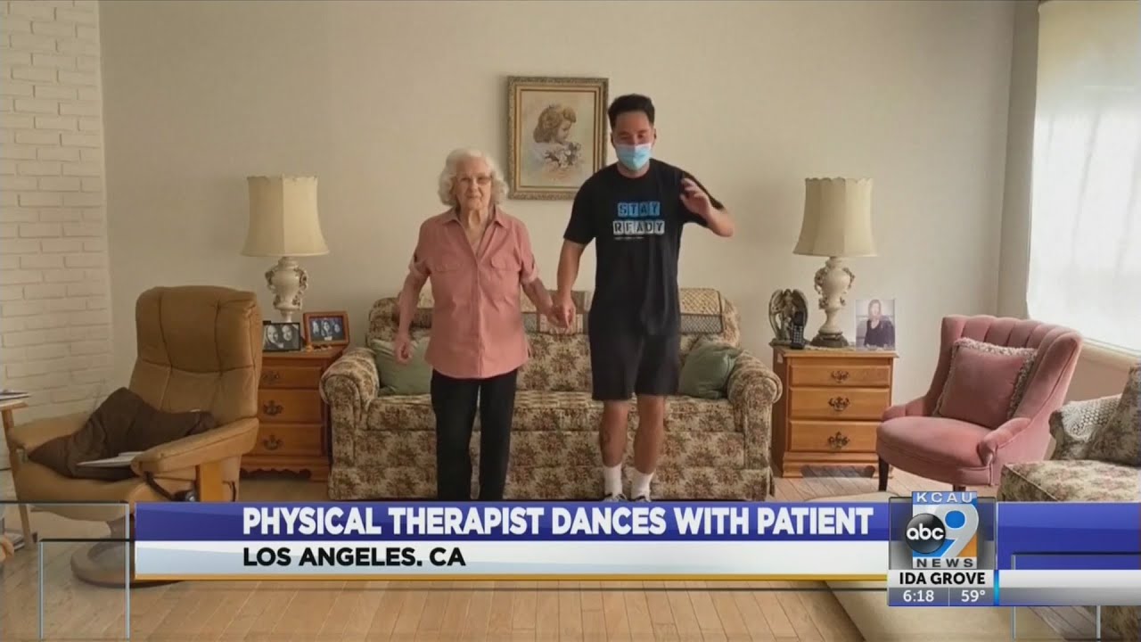 Physical therapist dances with patient - YouTube