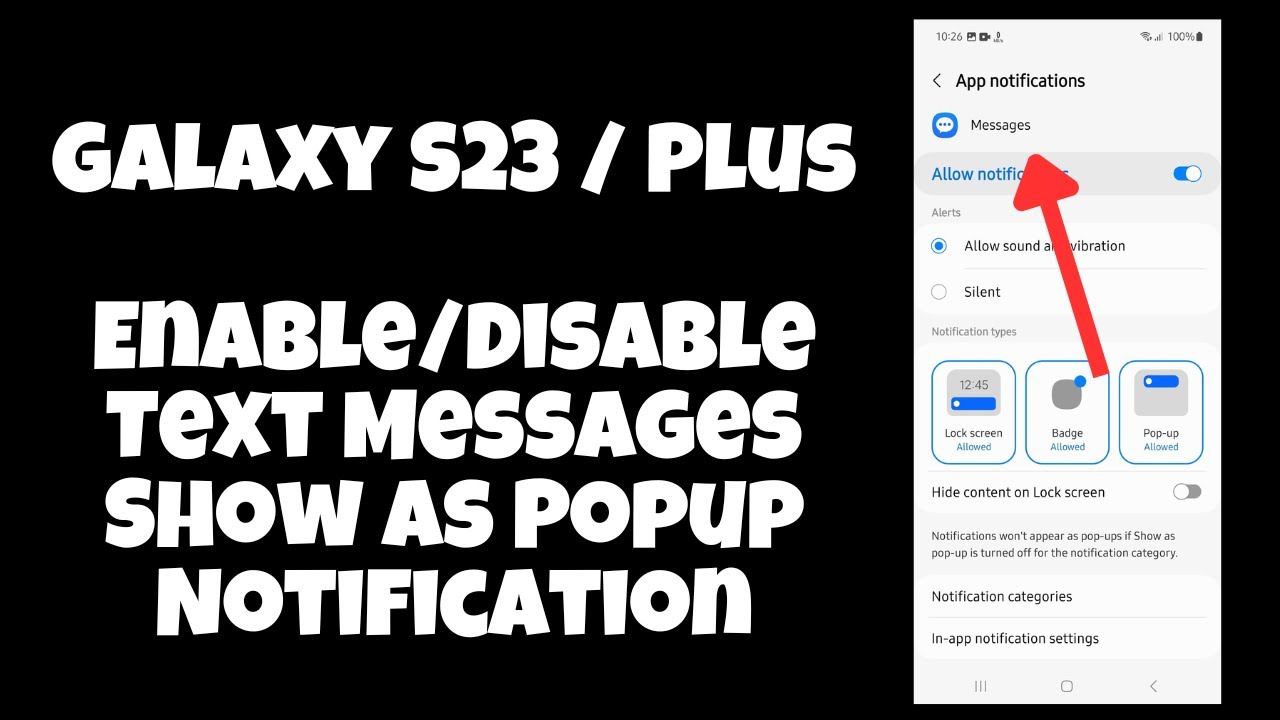 Galaxy S23 / Plus : Enable/Disable Text Messages Show As Popup ...