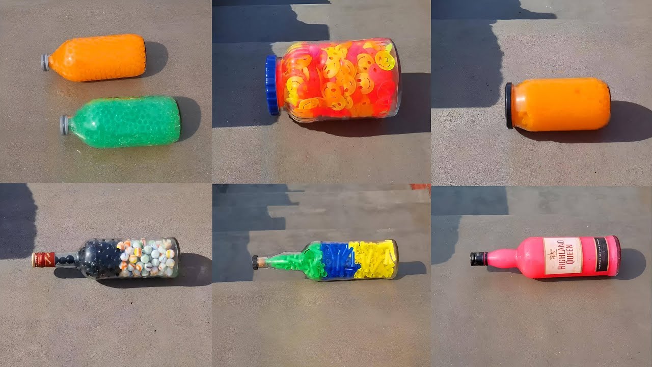 Breaking Glass Bottles and Balloon Drops ! Crushing crunchy & soft ...