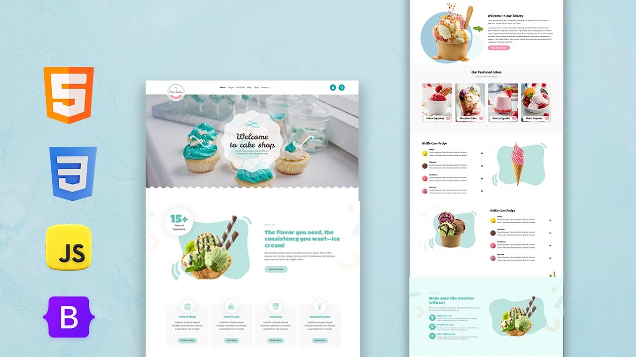Create a Responsive Ice Cream Shop Website | HTML CSS Bootstrap JavaScript Tutorial for ...
