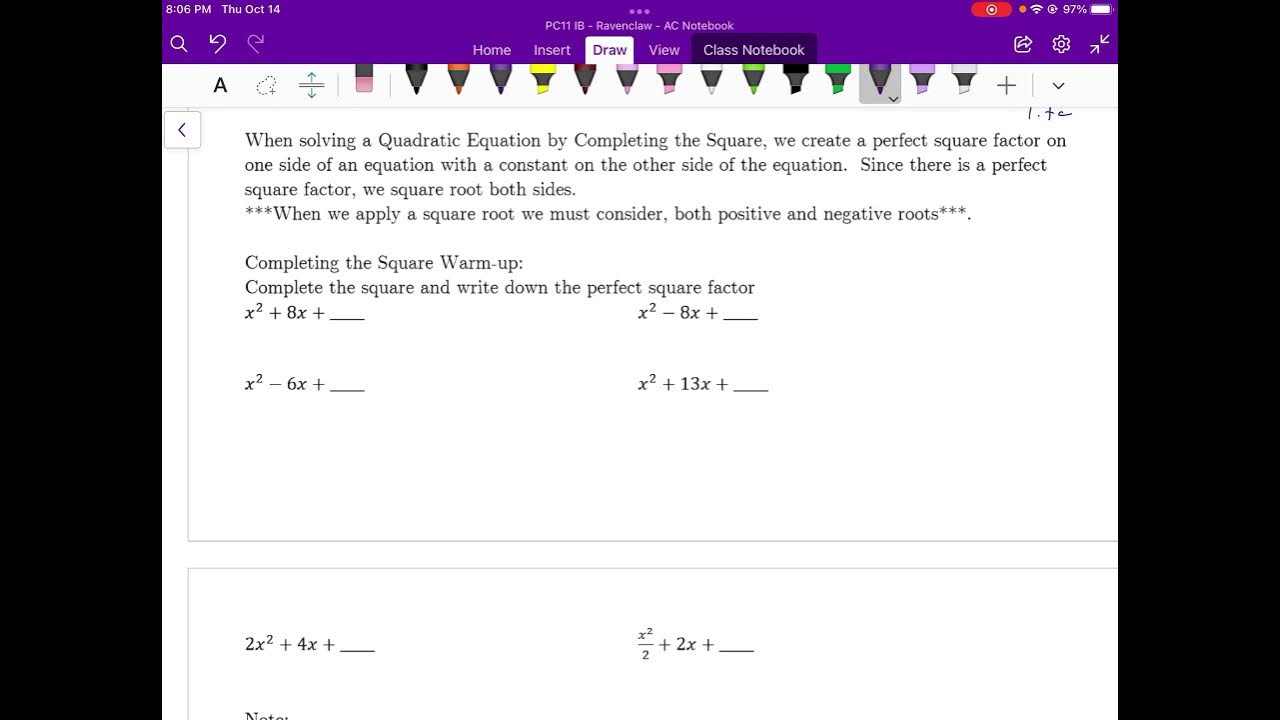 PC11 1.7c Solving Quadratic Equations - Completing the Square - YouTube