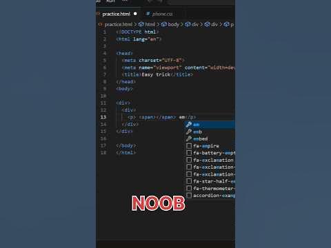 Easy tricks for HTML Code typing. Noob vs pro 💥#css#html #shorts#viral #viralvideo#htmlcss # ...