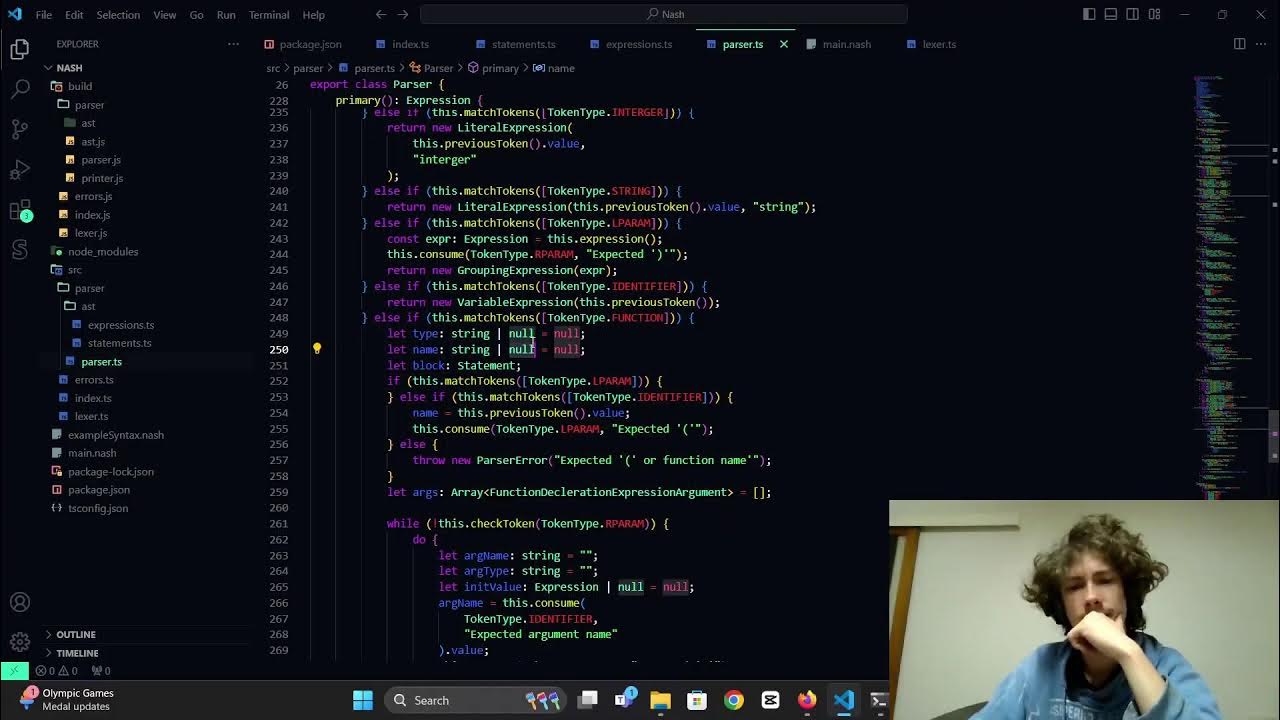 Nash Compiler Work | Lexer and working on parsing functions. - YouTube