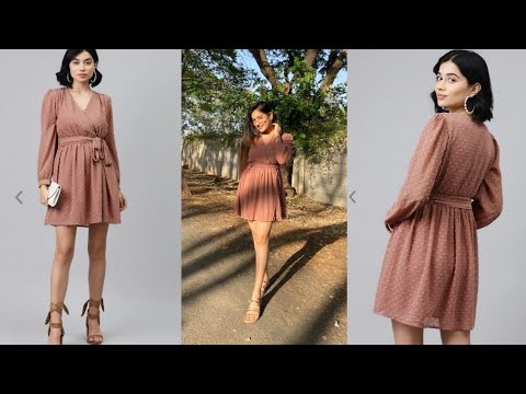 SASSAFRAS Rose Self Design Dobby Weave Wrap Dress & Belt - YouTube