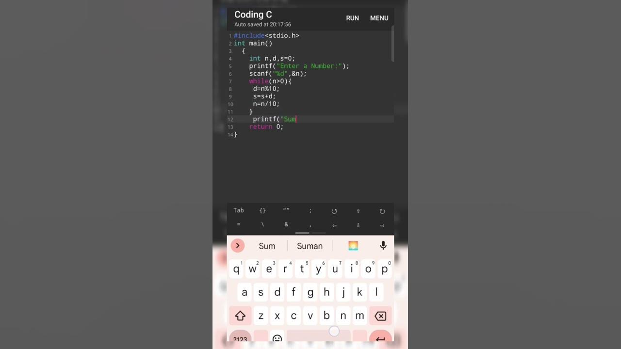 Sum Of Digit A Number 🌝1231236cprogrammingdigits Add Number 2681