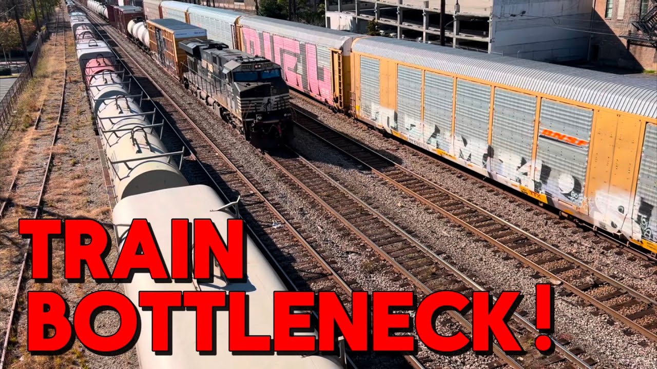 Train traffic jam in downtown Birmingham! - YouTube