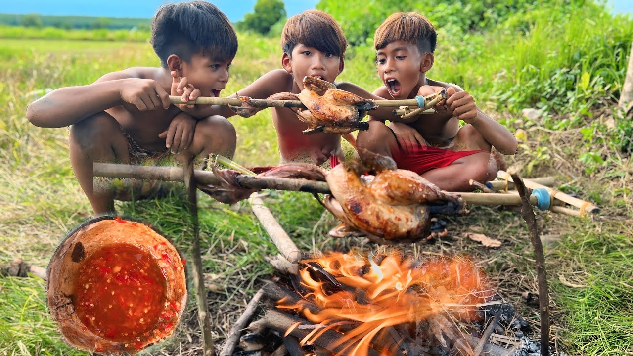 Primitive Technology - Wild children hunted and roasted duck ...