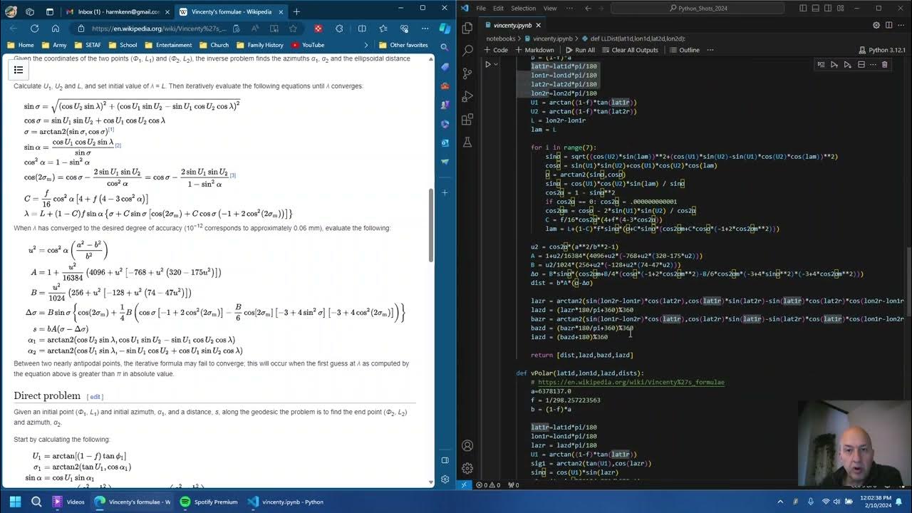 Python Thaddeus Vincenty's Formulae - YouTube