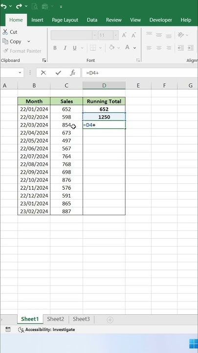 Running Total formula #excel #exceltips #exceltutorial #exceltricks - YouTube