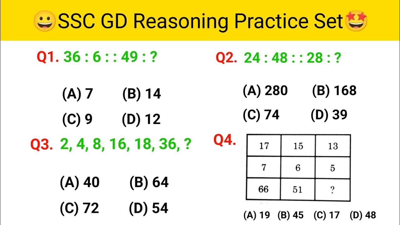 SSC GD Reasoning Practice Set || Reasoning || Resoning Questions ...