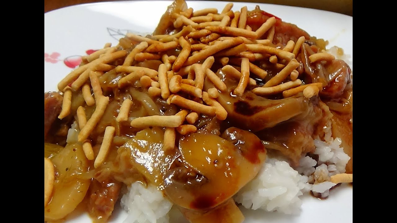 Recipe for Oriental Pork Chop Suey with Veggies, Rice, and Chow Mein ...