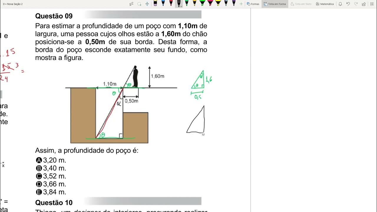 Questão 9 - Para estimar a profundidade de um poço com 1,10m de largura ...