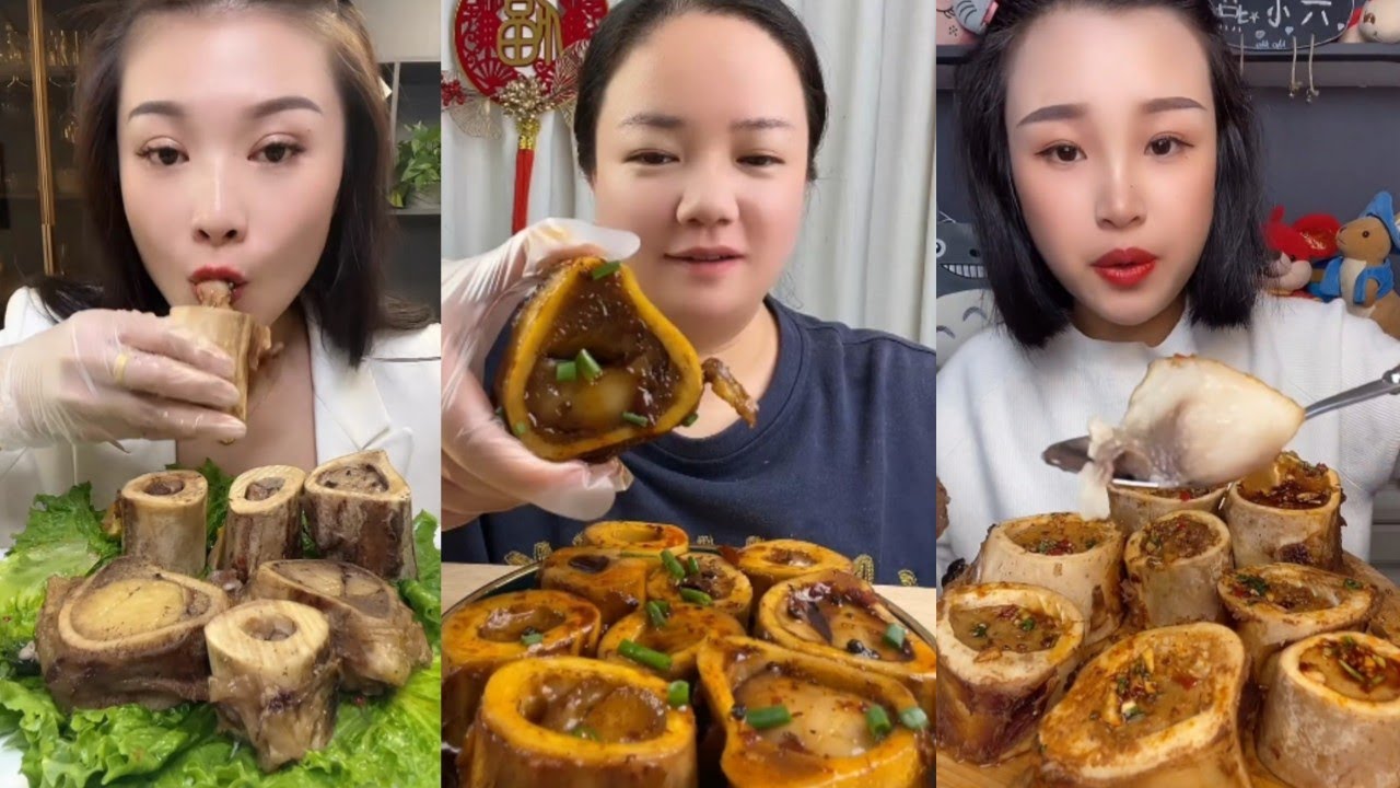 Chinese Food Mukbang Eating Show | Red beef bone marrow | Beef Bone ...