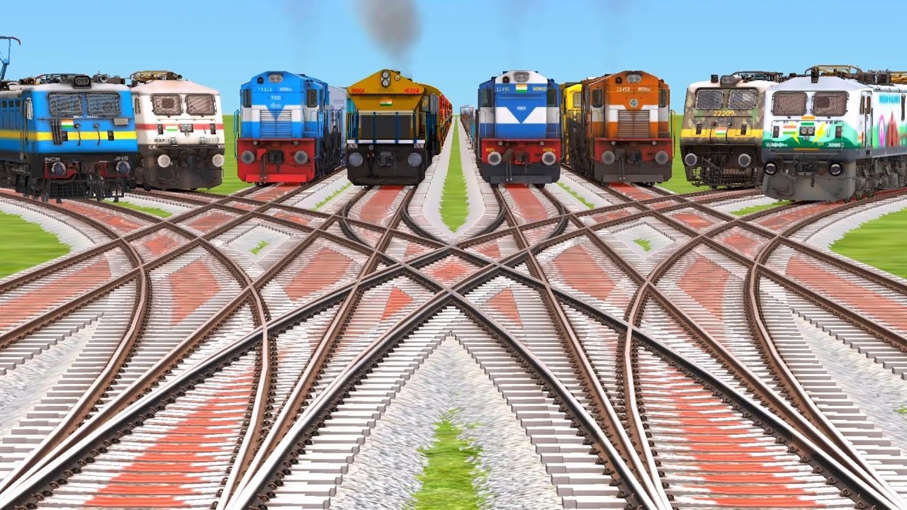 8 Real Trains Crossing By Bumpy Grandient Railroad Tracks | Trains ...