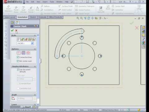 solidworks 2009 Drawing Center Mark - YouTube