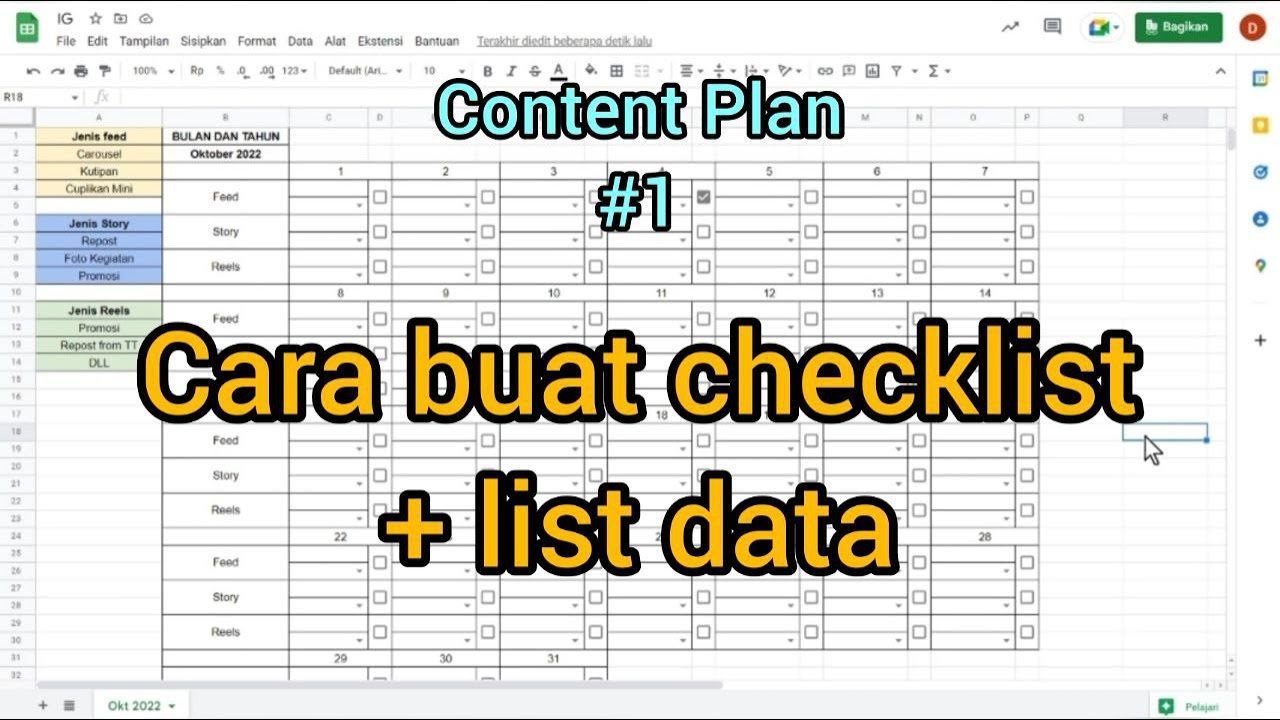 TUTORIAL Cara Membuat Checklist + List Data pada Google Sheet (Conten ...