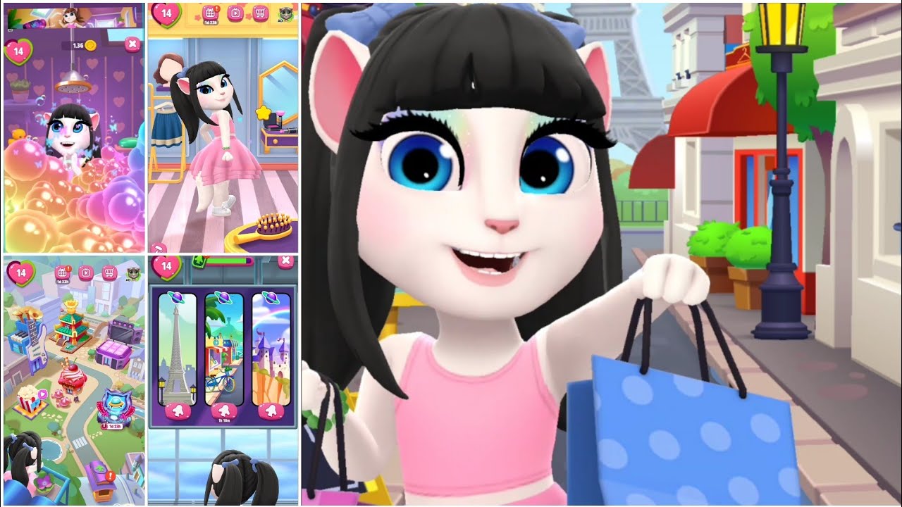 Fun😍with cute cat🐱||angela 2||angela cartoon||kids game||talking angela ...