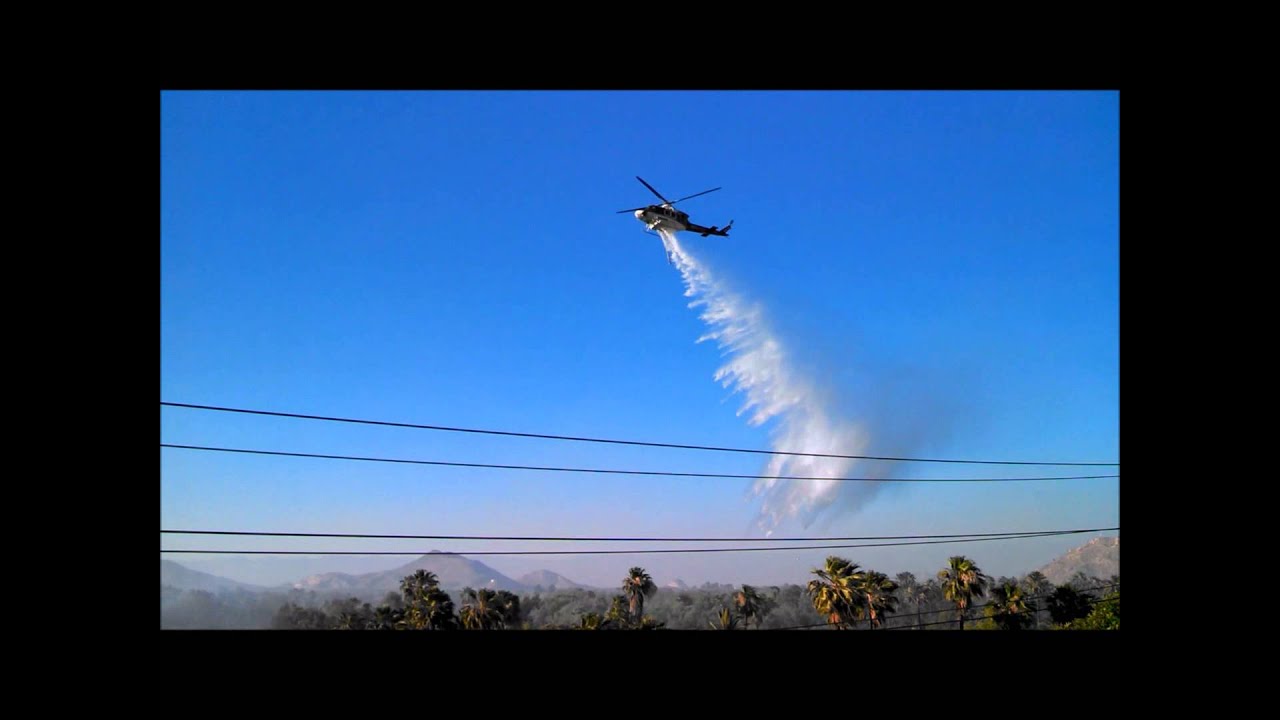 Helicopter Water Drops at River Bottom Fire: Riverside, Ca 5-30-2014 ...