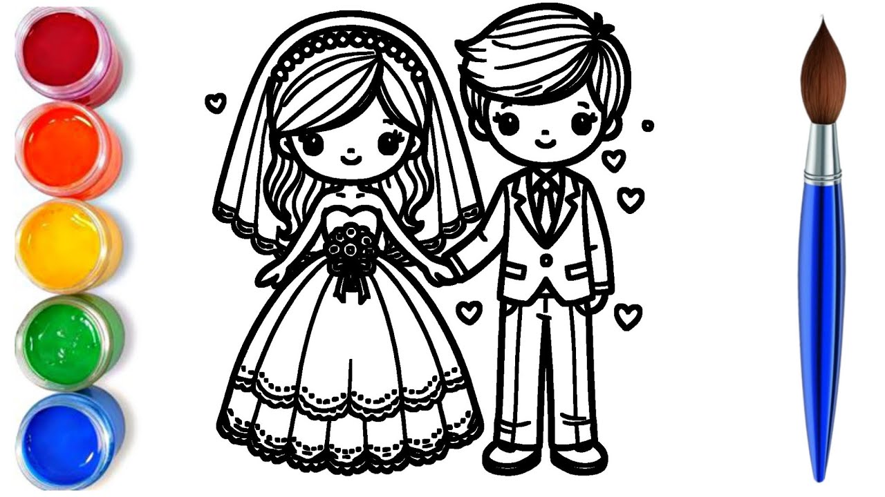 How to draw easy cute wedding groom and bride | easy drawing step by ...