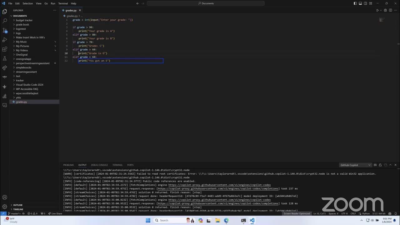 Python Conditionals tutorial using a screenreader - YouTube