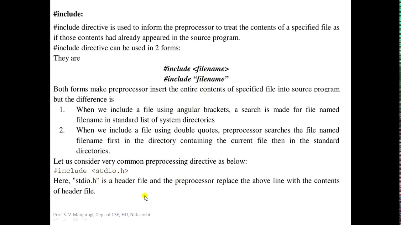 C Prog For Problem Solving 18cps23 Preprocessor Part 1 Prof S V