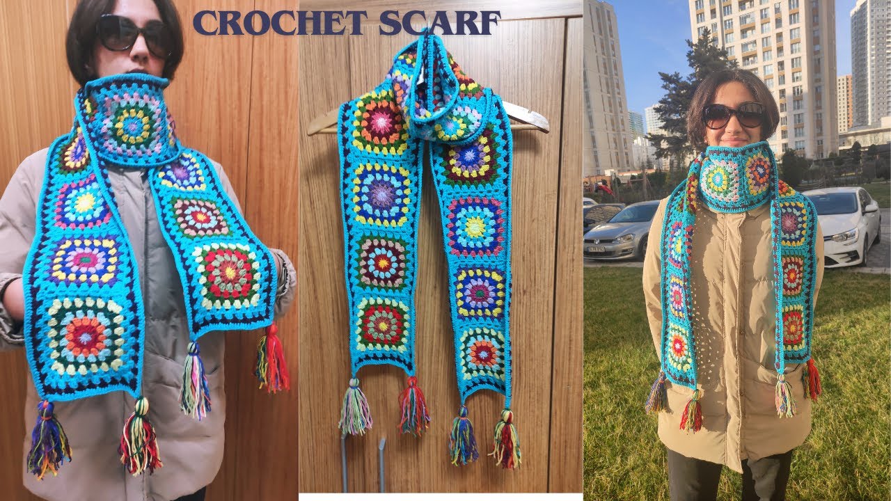 HOW TO CROCHET A SCARF WITH GRANNY SQUARES | EASY CROCHET GRANNY SCARF ...