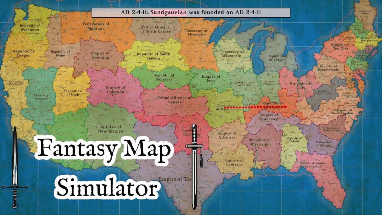 United States 300 Year Timelapse in Fantasy Map Simulator! - YouTube