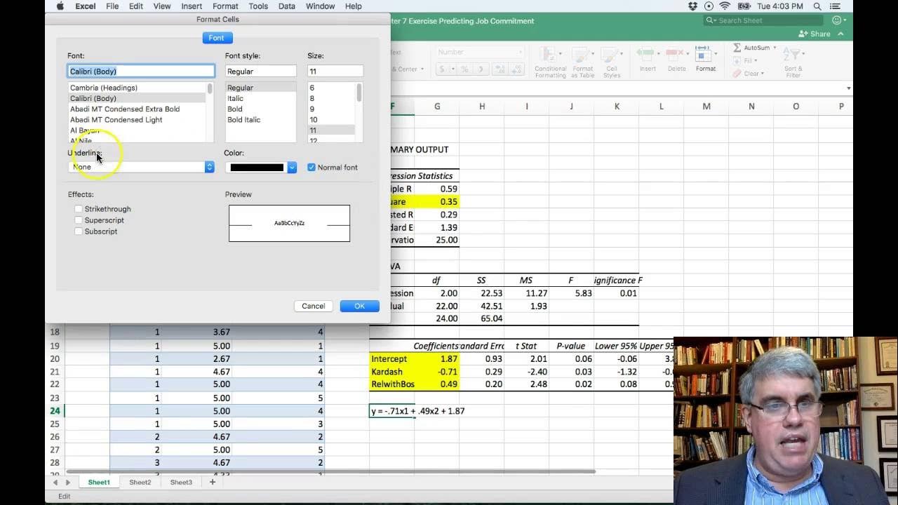 How to do Multiple Regression in Excel 2016 for Mac (Job Commitment Example) - YouTube