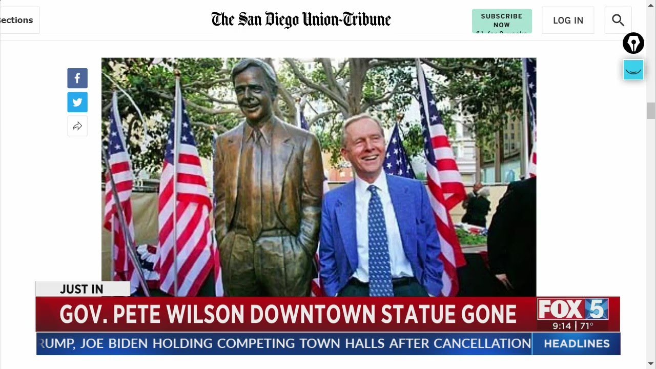 Gov. Pete Wilson Statue Removed Downtown - YouTube