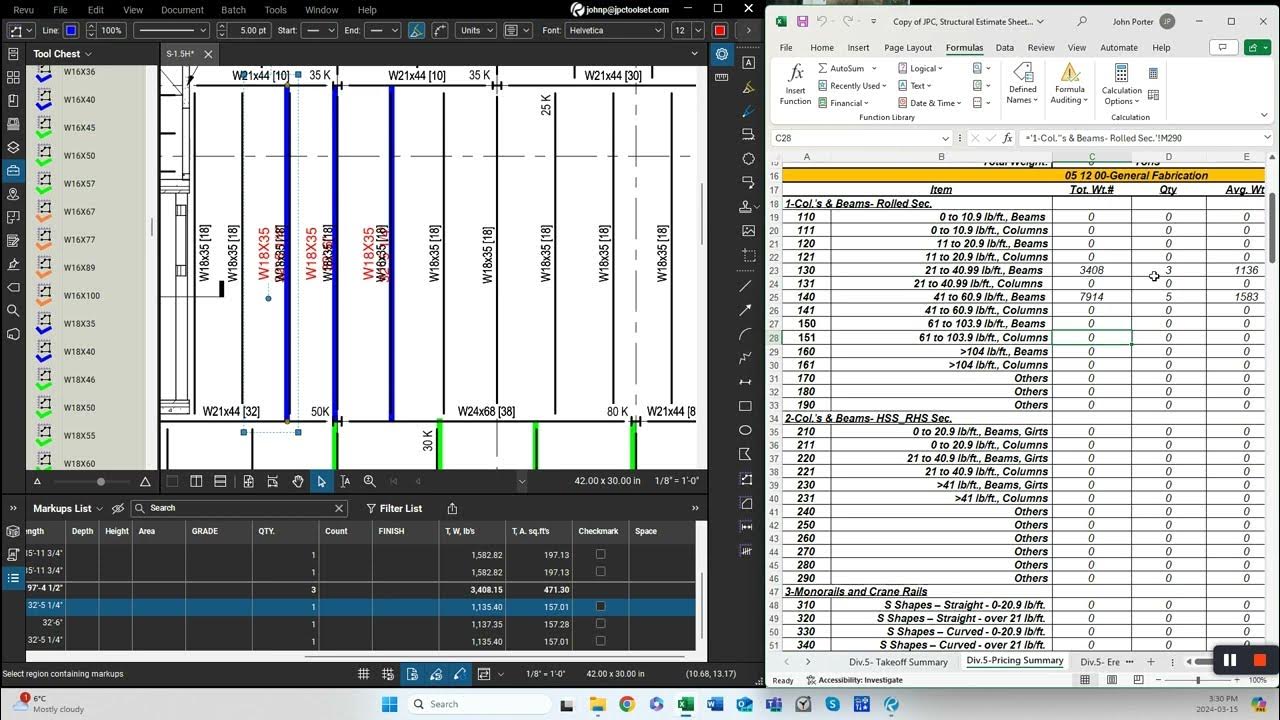Digital Estimating, Connecting Bluebeam Digital Take off to Excel Bid ...