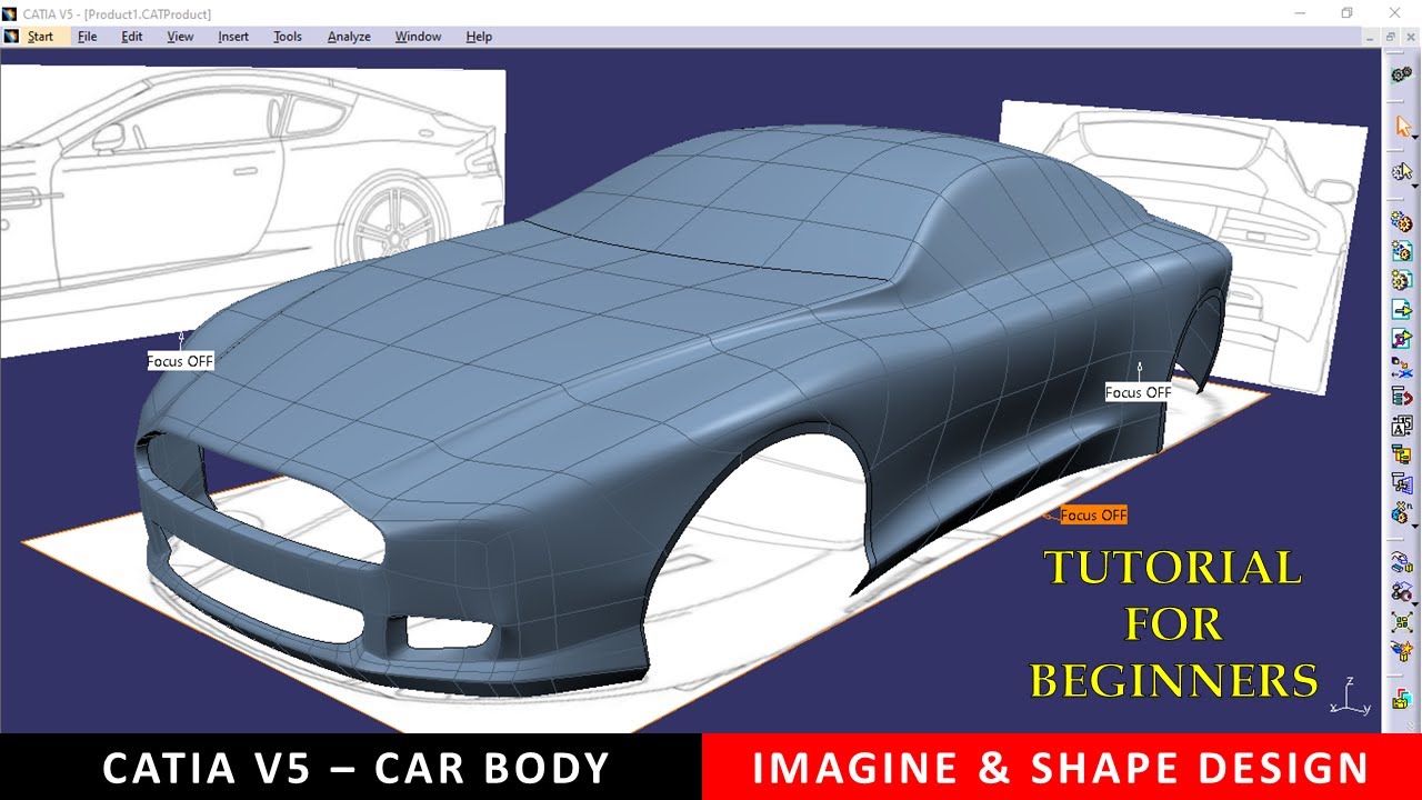 CATIA Car body Imagine and Shape design with blue print - Tutorial for ...