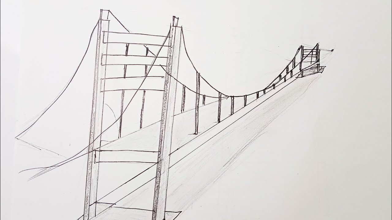 Draw the bridge Hanging cable in one-point perspective: freehand ...
