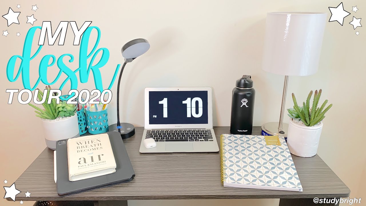 desk tour 2020: my study space for online school | studybright - YouTube