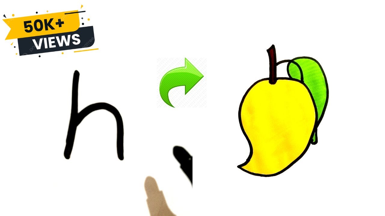How to Draw Mango Using "h" |Indian National Fruit Drawing Step by Step ...