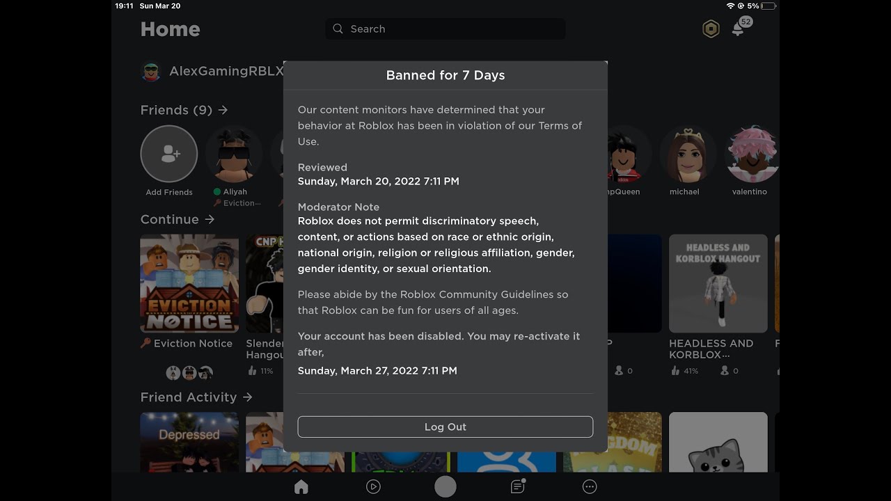 Alex gaming roblox has been banned :D - YouTube