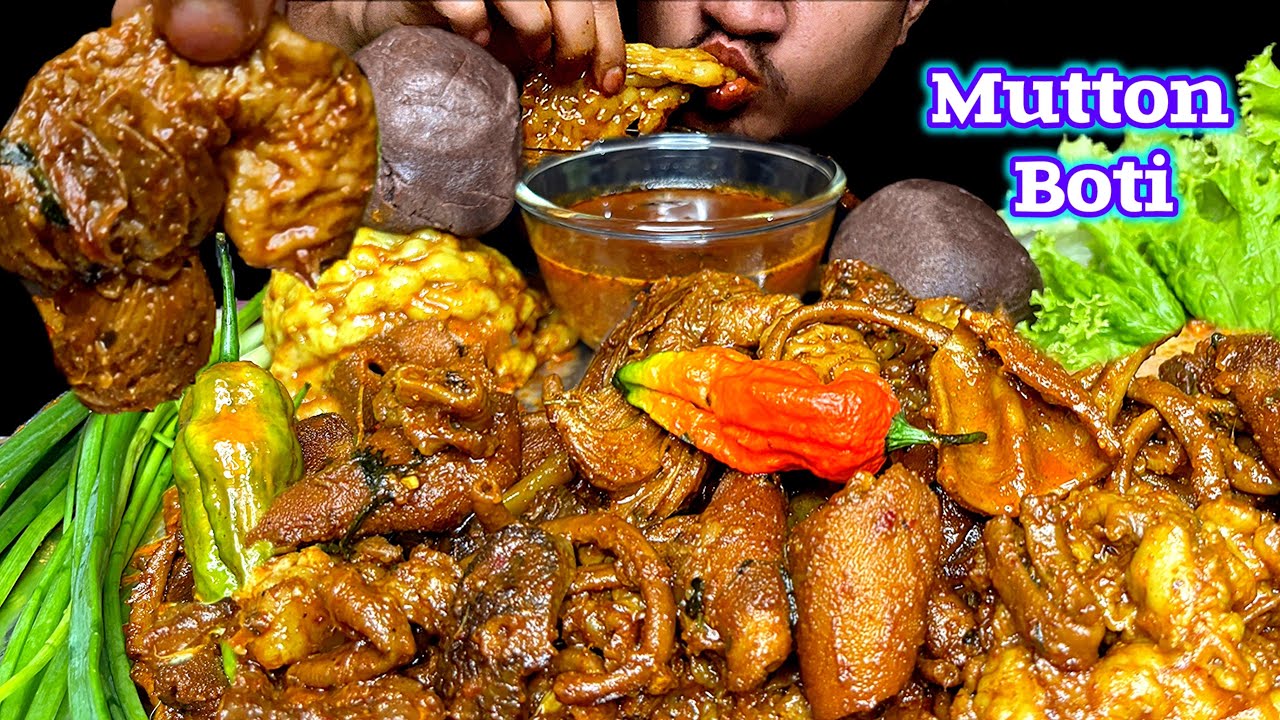 ASMR eating Mutton boti (lamb innards)with ragi mudde (dhido) and king ...