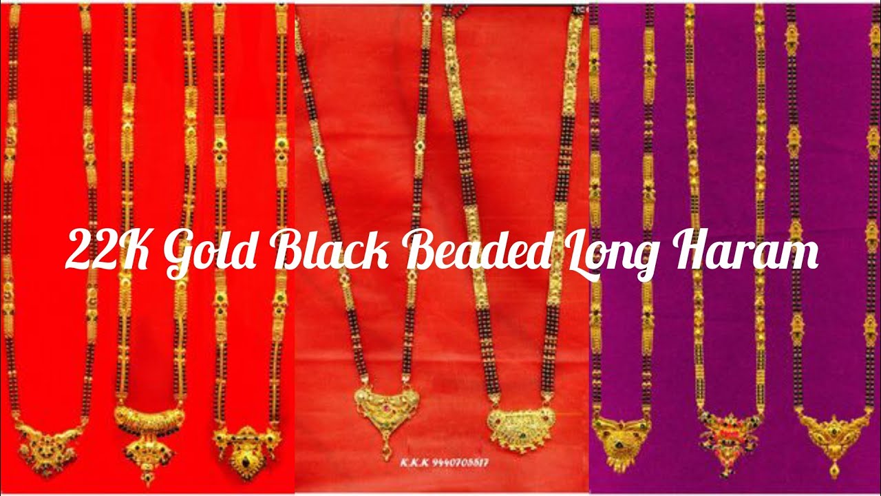 Gold Black Beaded Long Haram type Mangalsutra designs 2019 - YouTube
