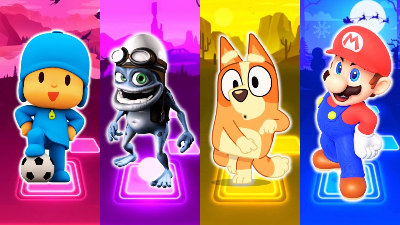 Pocoyo - Crazy Frog - Bluey - The Super Mario Bros - Tiles Hop EDM Rush ...