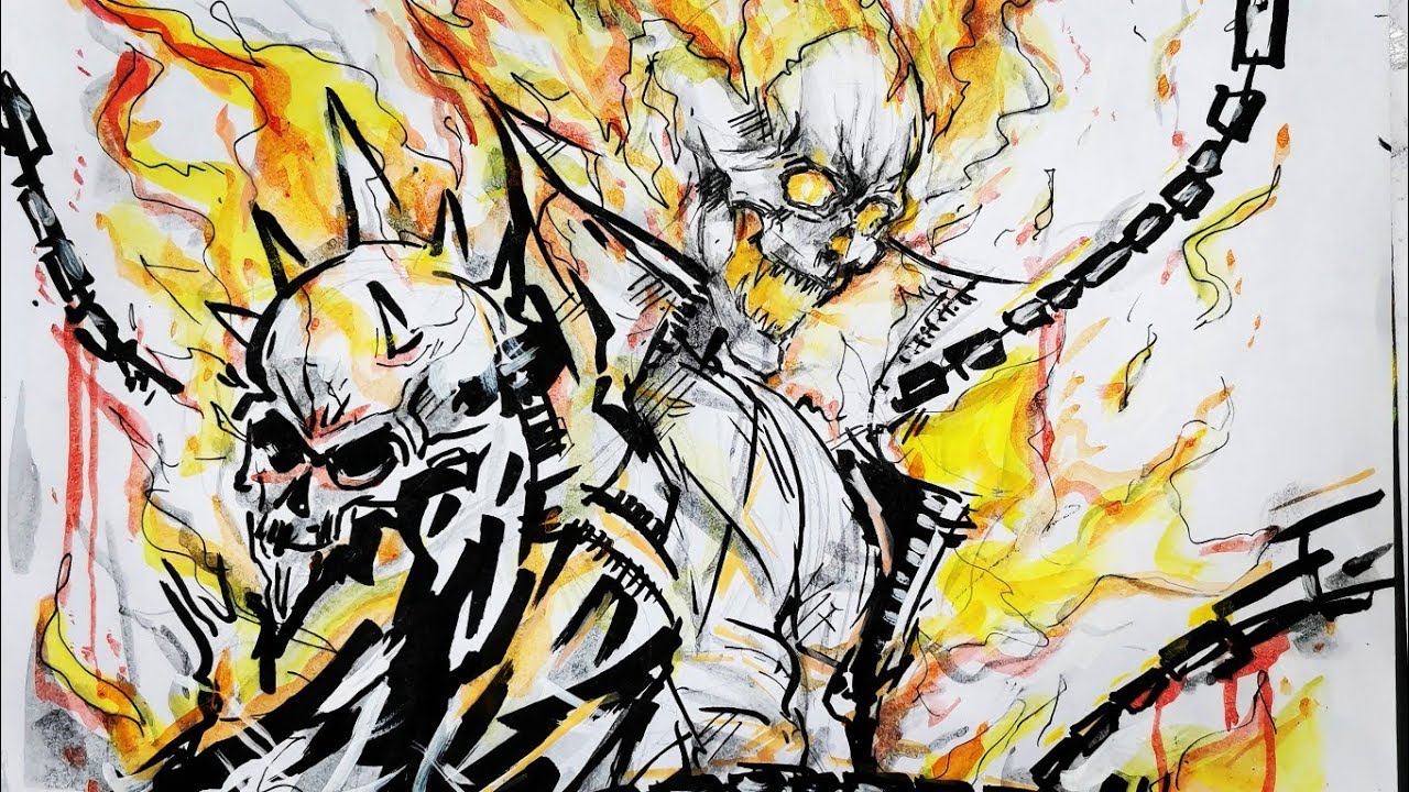 LIVE Drawing Session: Ghost Rider. Ink on paper. - YouTube
