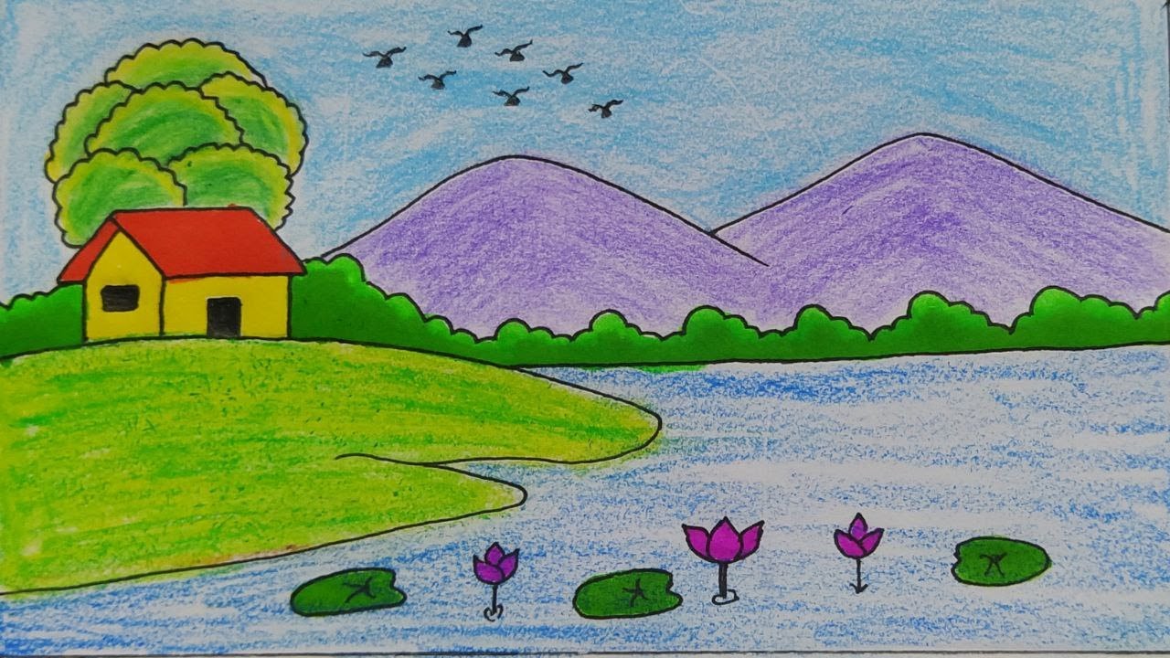 Village Scenery Drawing Step By Step | Nature Scenery Drawing Tutorial ...