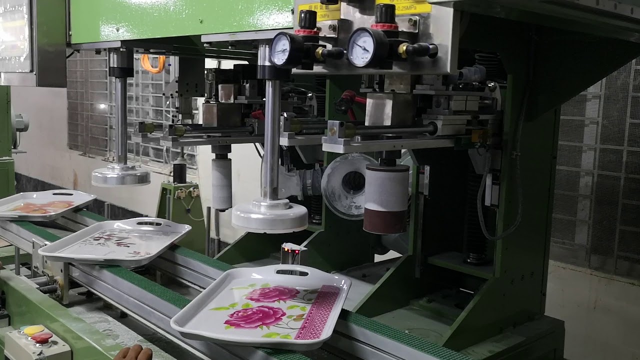 Auto melamine dinnerware trimming machine,www.melaminemould.com - YouTube