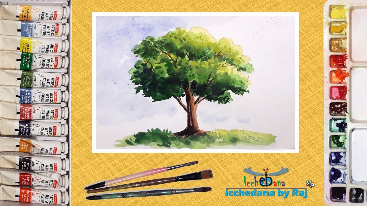 How to draw a tree by water colour || Easy step || For beginners - YouTube