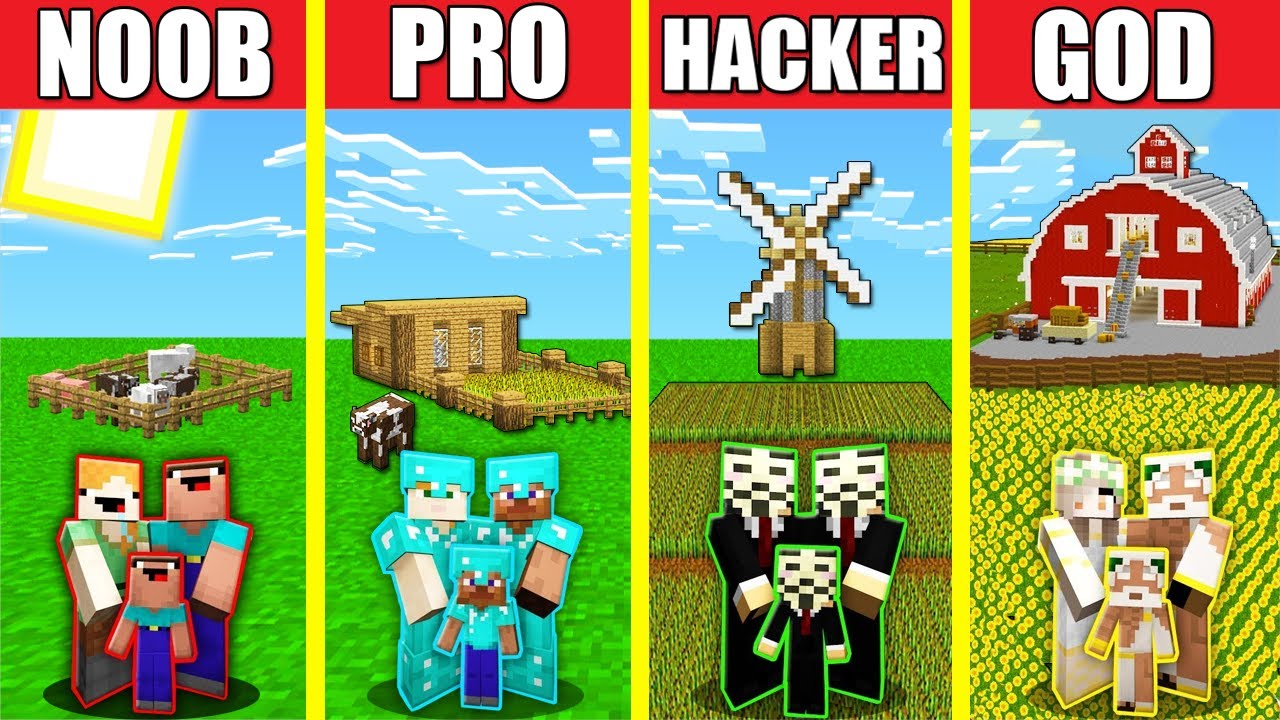 Minecraft Battle: FARM HOUSE BUILD CHALLENGE - NOOB vs PRO vs HACKER vs ...