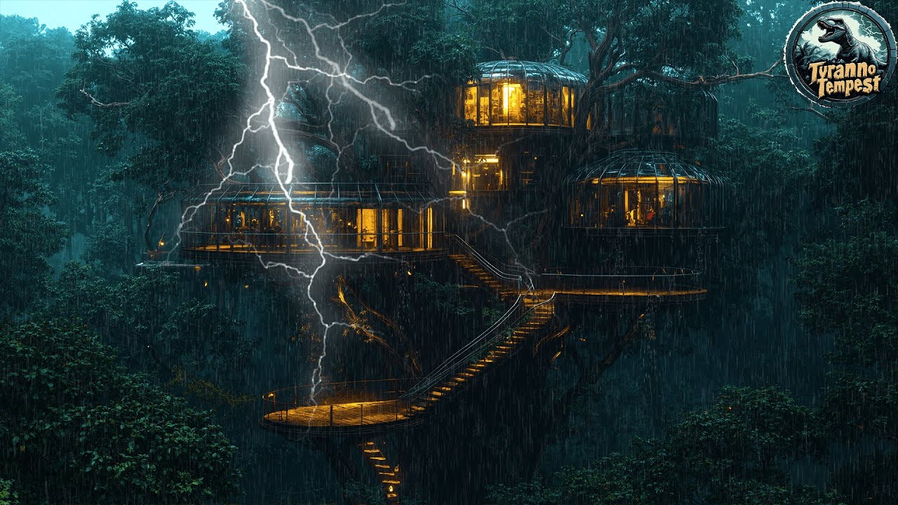 🌧️ Fall Asleep in a Jurassic Treehouse | Rain & Dinosaur Sounds for ...