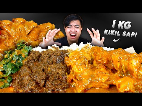 AUTO NAMBAH 🤤 MUKBANG 1 KG GULAI KIKIL SAPI + RENDANG SAPI PAKAI NASI HANGAT