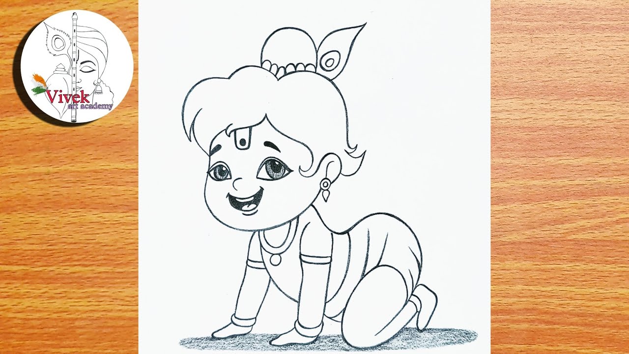 Cute Bal Krishna Sketch | Bal Krishna Easy Drawing | Pencil Drawing for ...
