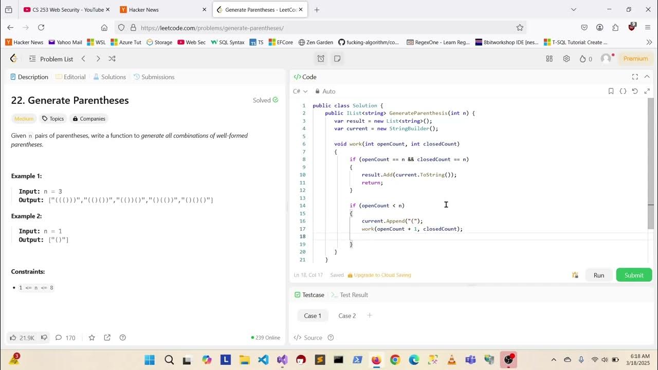 Generate Valid Parenthesis - LeetCode 0022 - YouTube