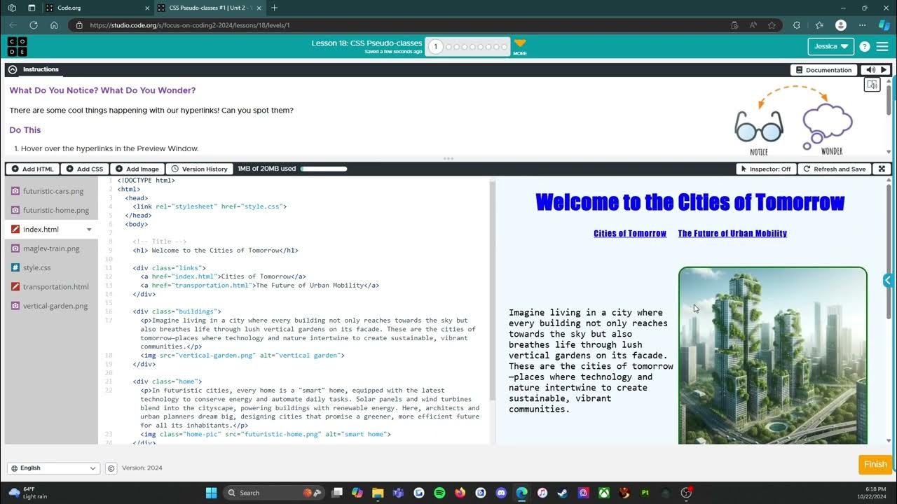Code.org - CS Discoveries - Unit 2: Web Development - Lesson 18: Level 1 - YouTube
