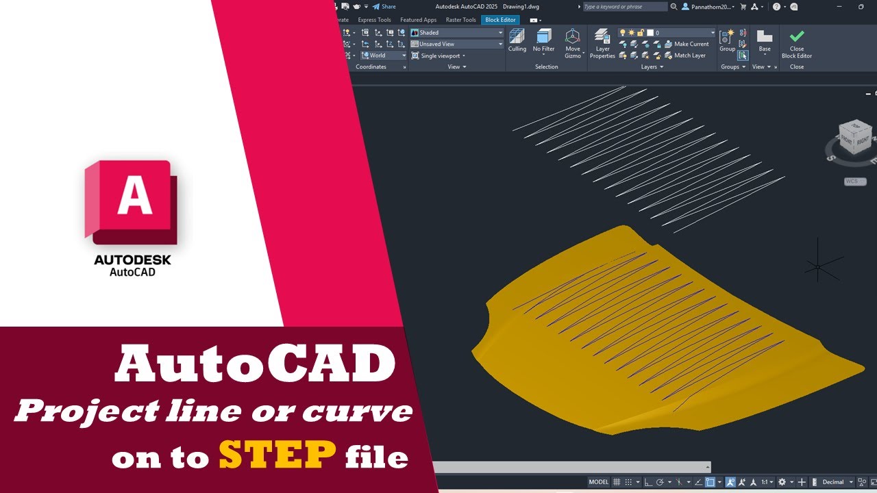 วิธีฉาย line หรือ curve ลงบนไฟล์ STEP และ Solid Object ใน AutoCAD - YouTube